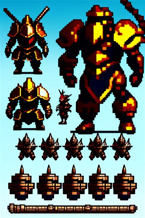 lexica a 2d platformer game sprite sheet featuring idle walk attack dead and jump