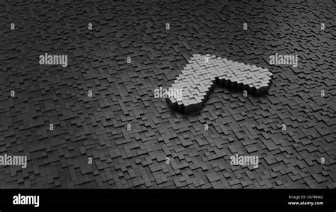 3d Rendering Metal Cubes In Shape Of Symbol Of Angle Arrow Up Light Silver Colored On Dark Cubes