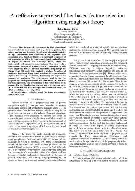 Pdf An Effective Supervised Filter Based Feature Selection Algorithm