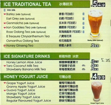 Menu Of Ten Rens Tea Markham Ontario