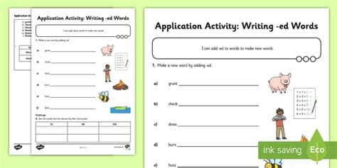 Writing Ed Words Application Worksheet Worksheet Twinkl