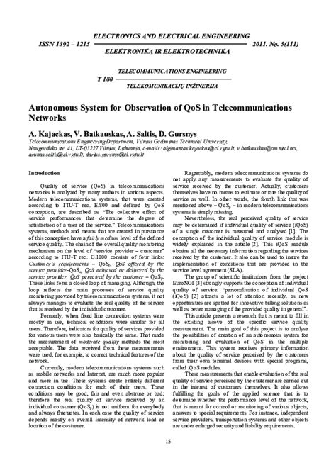 Pdf Autonomous System For Observation Of Qos In Telecommunications Networks
