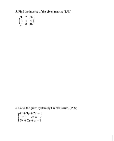 solved 5 find the inverse of the given matrix