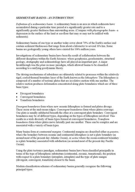 Sedimentary Basins An Introduction Sedimentologia Marinha Docsity
