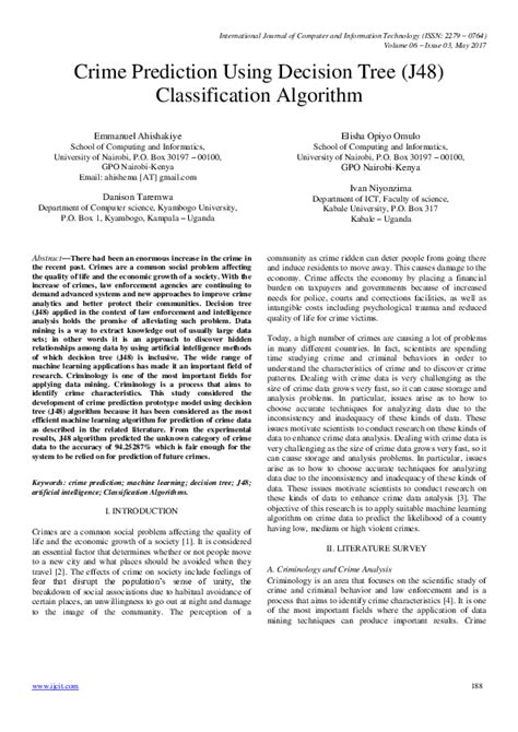Pdf Crime Prediction Using Decision Tree J48 Classification