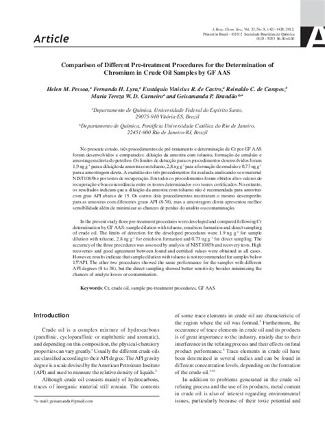 Pdf Comparison Of Different Pre Treatment Procedures For The Determination Of Chromium In