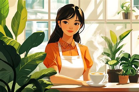 커피를 만드는 소녀 일러스트 무료 다운로드 Lovepik
