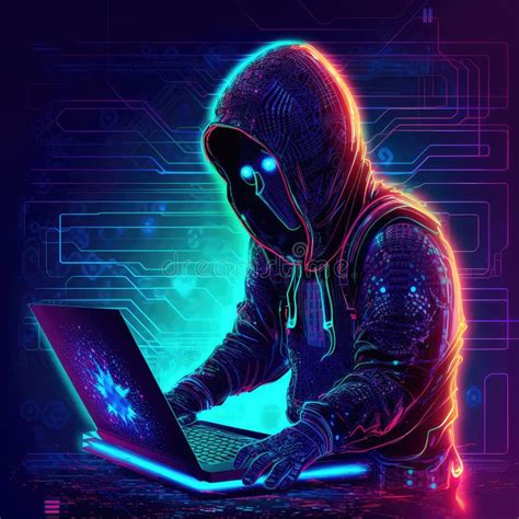Cyber Hacker Man Typing On Laptop With Circuit Board Animation