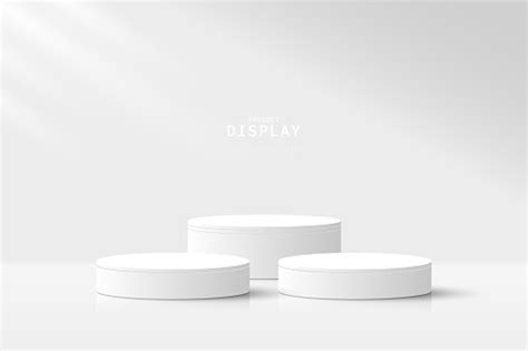 사실적인 흰색 실린더 받침대 연단이 있는 추상적인 부드러운 3d 방입니다 제품 디스플레이 프레젠테이션을 위한 최소한의 장면 3d 벡터 기하학적 플랫폼 디자인 쇼 제품