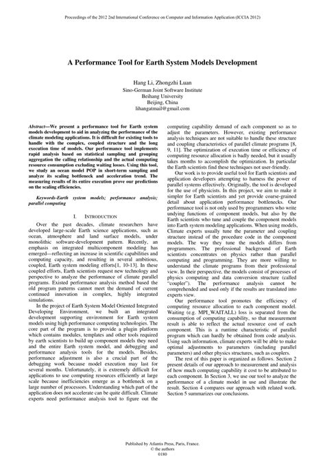 PDF A Performance Tool For Earth System Models Development