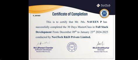 Full Stack Development Certificate Naveen P