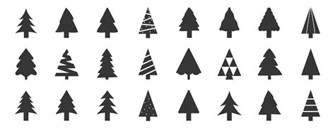 크리스마스 트리 컬렉션입니다 흑백 디자인 즐거운 성탄절 보내시고 새해 복 많이 받으세요 간단한 기호 기호 벡터 일러스트 레이 션 12월에 대한 스톡 벡터 아트 및 기타