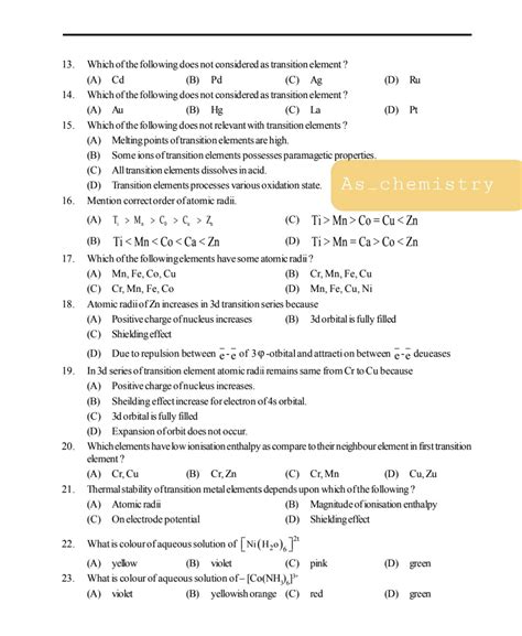 AS CHEMISTRY D F Block Elements MCQ S