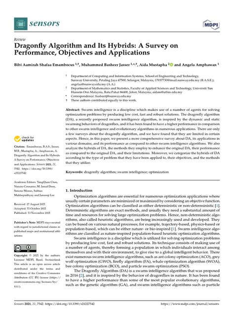 Dragonfly Algorithm And Its Hybrids A Survey On Pe Pdf