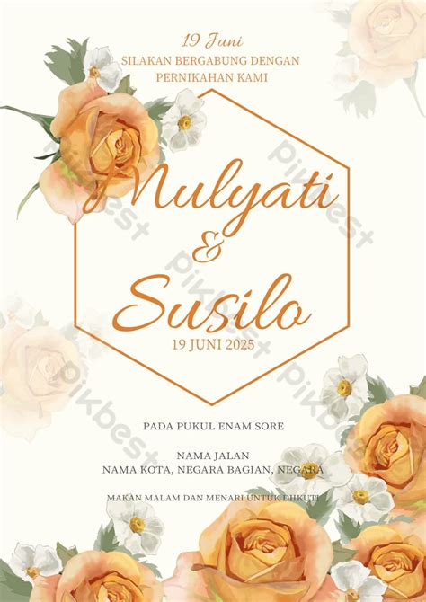 꽃 결혼식 노란색 만화 장미 환상 초대장 템플릿 Png Psd 무료 다운로드 Pikbest