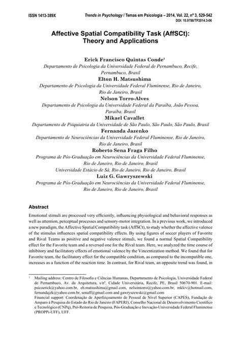 Pdf Affective Spatial Compatibility Task Affsct Theory And Applications