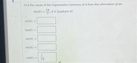 Solved Find the values of the trigonometric functions of θ Chegg com