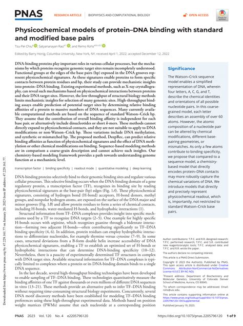 Pdf Physicochemical Models Of Protein Dna Binding With Standard And Modified Base Pairs