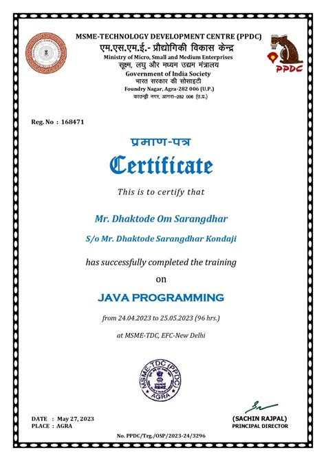 Om Dhaktode On Linkedin Javaprogramming Internship Msme