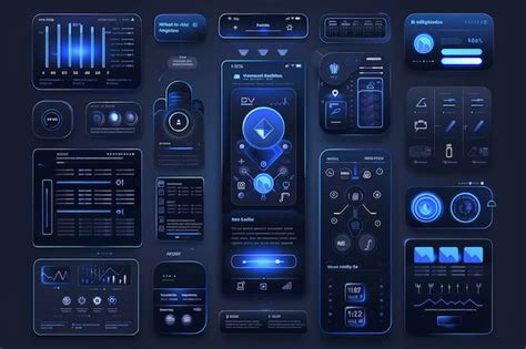 Set Of User Interface Elements For A Mobile Application In Black And Blue User Interface Icons