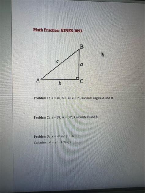 Solved Math Practice Kines 3093 Problem 1 A −40 B30e
