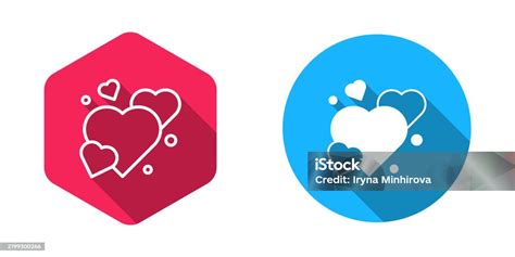 채워지고 윤곽선이 있는 하트 아이콘은 긴 그림자 배경으로 격리되어 있습니다 로맨틱한 상징 연결 가입 열정 및 결혼식 해피