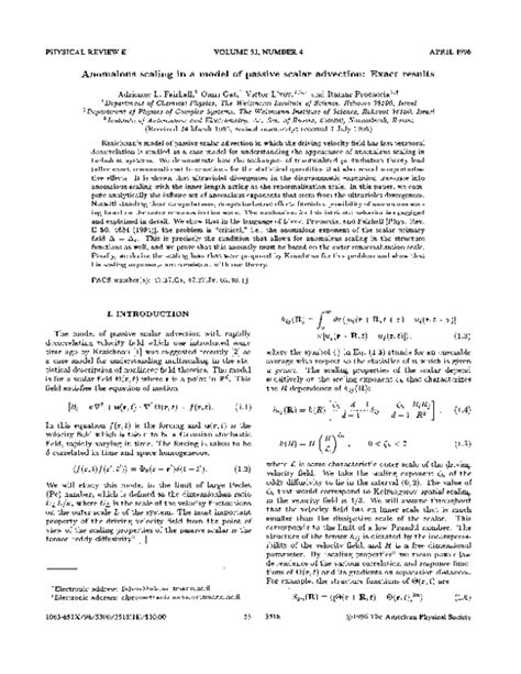 Pdf Anomalous Scaling In A Model Of Passive Scalar Advection Exact Results