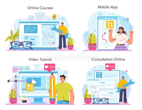 Ux And Ui Designer Online Service Or Platform Set User Interface Design Stock Vector