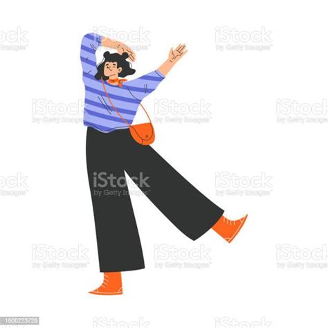 전형적인 프랑스 여성 캐릭터가 서서 웃고 있는 벡터 일러스트레이션 감정에 대한 스톡 벡터 아트 및 기타 이미지 감정 국가