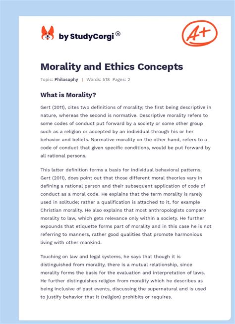 Morality And Ethics Concepts Free Essay Example
