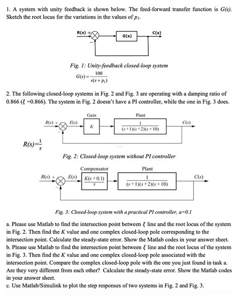 Solved 1 A System With Unity Feedback Is Shown Below The