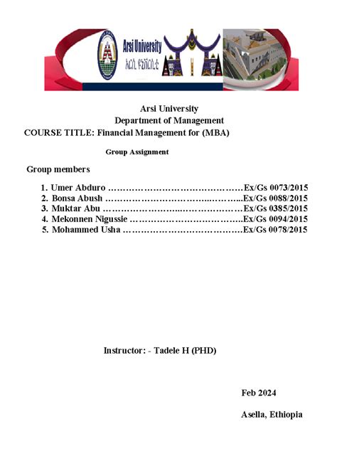 Fm Group 1 Assignment Arsi University Department Of Management