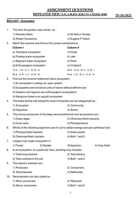 Ecosystem Biology Neet Questions Biology Ecosystem The Term Ecosystem Was Coined By Ramdeo