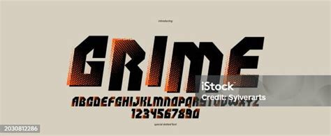 로고 및 포스터를 위한 하프톤 점선 미래형 사이버펑크 글꼴 벡터 잔인한 산업 서체 알파벳 문자 및 숫자 도시 기술 미래 타이포그래피 기울임꼴 버전 Brutalism에 대한