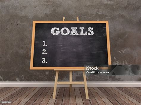 룸의 칠판 프레임에 목표 목록이 있는 이젤 3d 렌더링 2에 대한 스톡 사진 및 기타 이미지 2 3 3차원 형태 Istock
