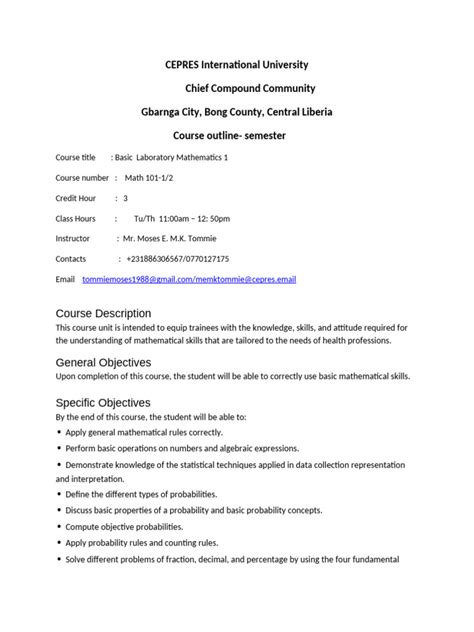 Basic Laboratory Mathematics Syllabus Pdf Multiplication Area