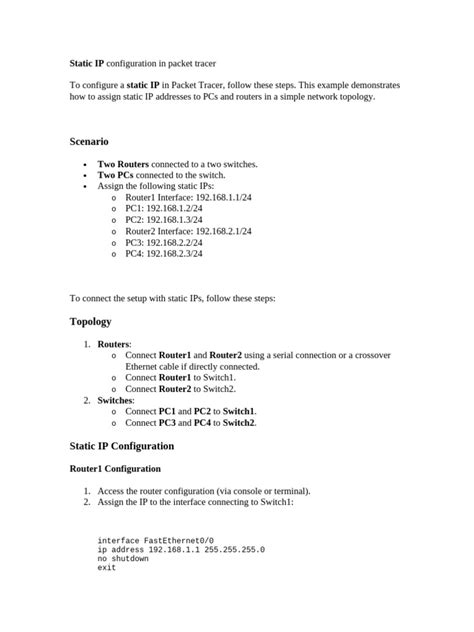 Static Ip Configuration In Packet Tracer Pdf Ip Address Internet