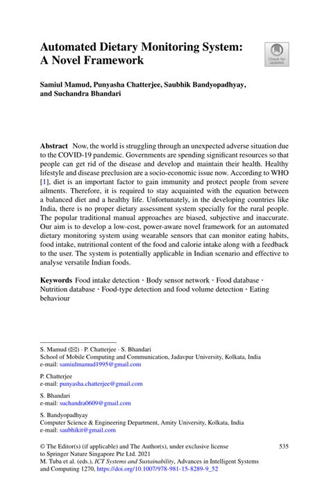 Pdf Automated Dietary Monitoring System A Novel Framework