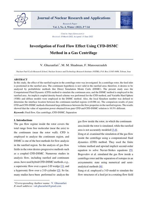 Pdf Investigation Of Feed Flow Effect Using Cfd Dsmc Method In A Gas Centrifuge
