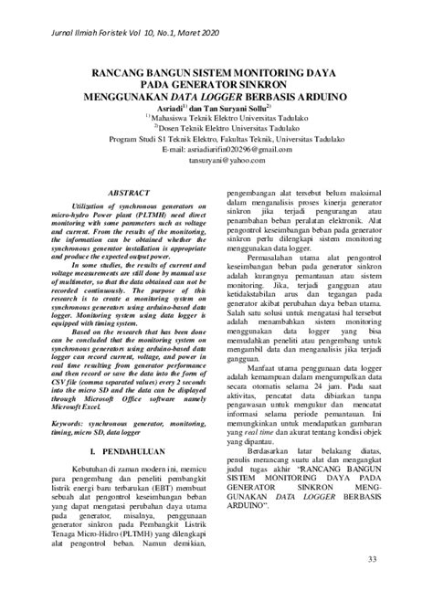 Pdf Rancang Bangun Sistem Monitoring Daya Pada Generator Sinkron Menggunakan Data Logger