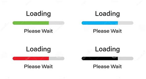 Rounded Bar Loading Please Wait Symbol Icon Set In Four Different Colors Stock Vector
