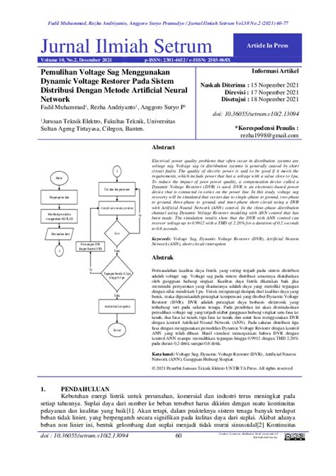 pdf pemulihan voltage sag menggunakan dynamic voltage restorer pada