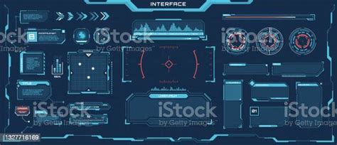 미래 지향적 인 허드 요소 Cyberpunk 공간 디지털 패널 프레임 콜아웃 타이틀 진행 률 막대 공상 과학 게임 인터페이스 요소 벡터 세트 0명에 대한 스톡 벡터 아트 및