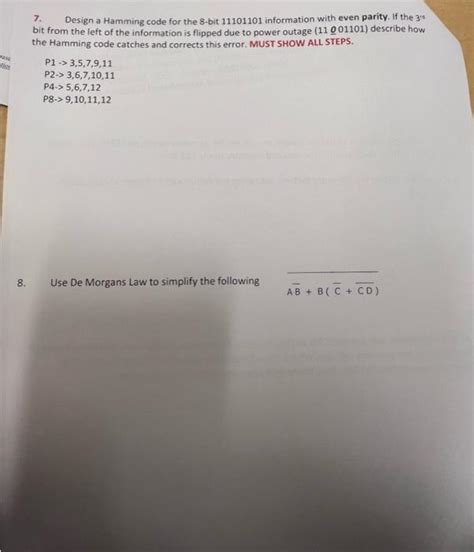 Solved 7 Design A Hamming Code For The 8 Bit 11101101