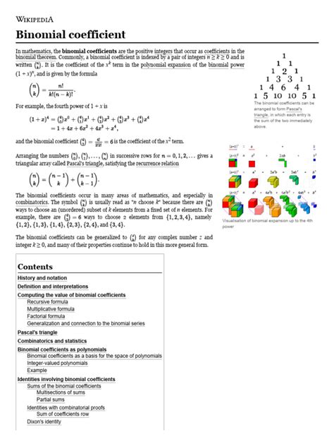 Binomial Coefficient Wikipedia Pdf Polynomial Combinatorics