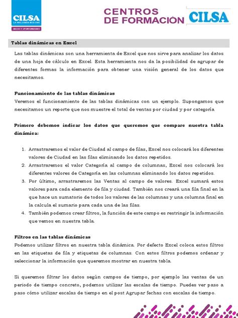 Tablas Dinámicas En Excel Pdf Microsoft Excel Hoja De Cálculo