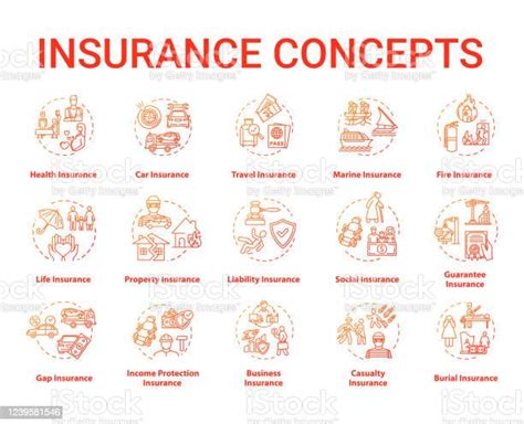 보험 개념 아이콘 집합입니다 재정적 손실로부터 보호합니다 생활 정책 계획 위험 관리 아이디어 얇은 라인 Rgb 색상 그림입니다 벡터 절연 윤곽선 도면 편집 가능한 스트로크