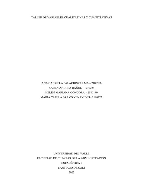 Taller Variables Cualitativas Y Cuantitativas Pdf Calidad