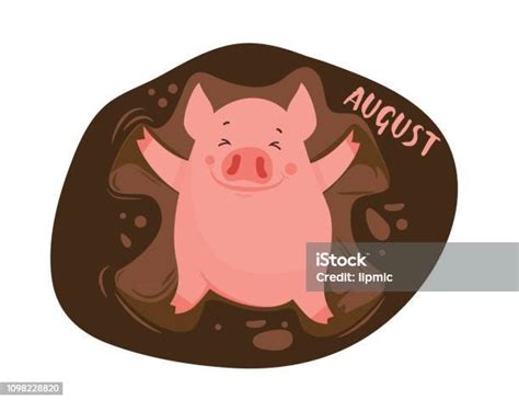 재 밌 고 귀여운 만화 돼지는 진흙에서 눈 천사를 만드는 벡터 일러스트입니다 엽서 포스터 스티커 배너의 디자인에 대 한 우수 합니다 돼지에 대한 스톡 벡터 아트 및 기타