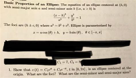 Solved Basic Properties Of An Ellipse The Equation Of An Chegg Com